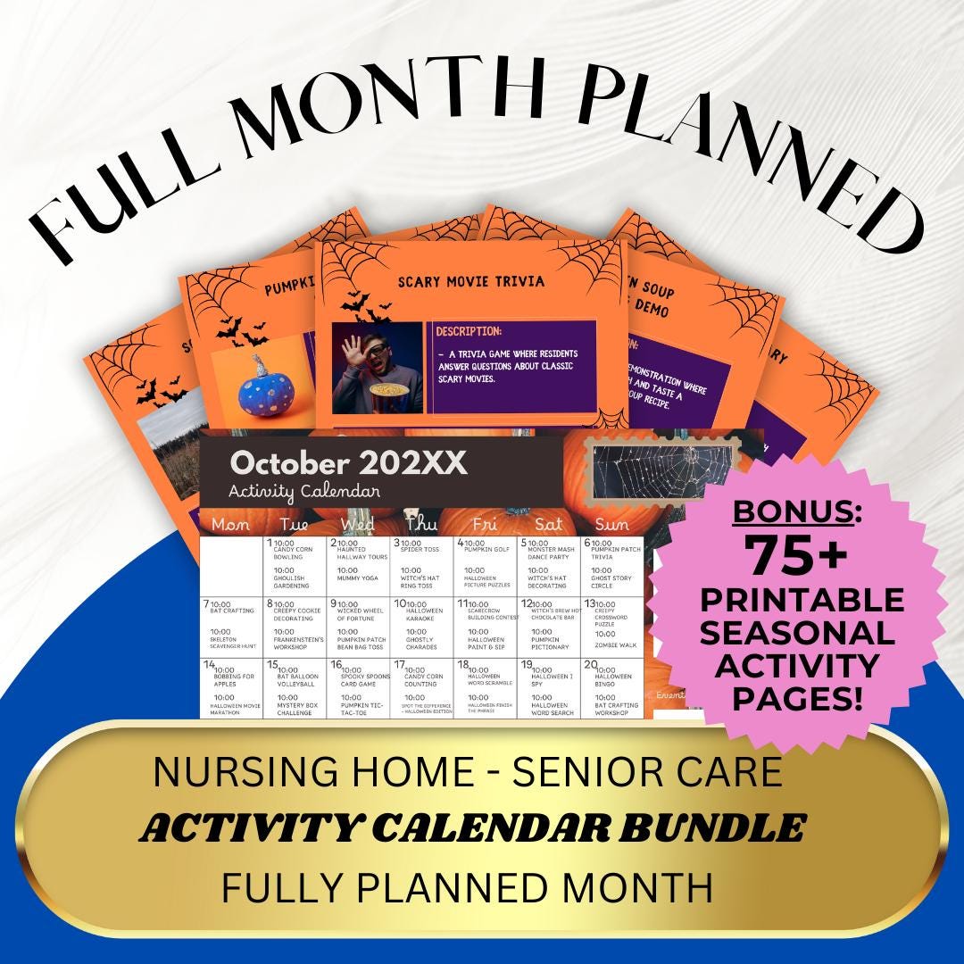 October Senior Activity Calendar, Nursing Home Printable (canva ...