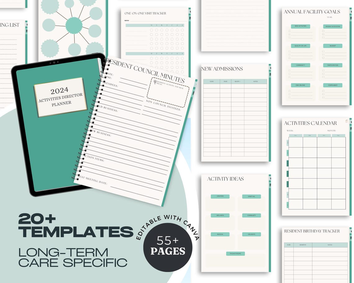 Nursing Home Activity Director Digital Planner, Daily Calendar for Long ...