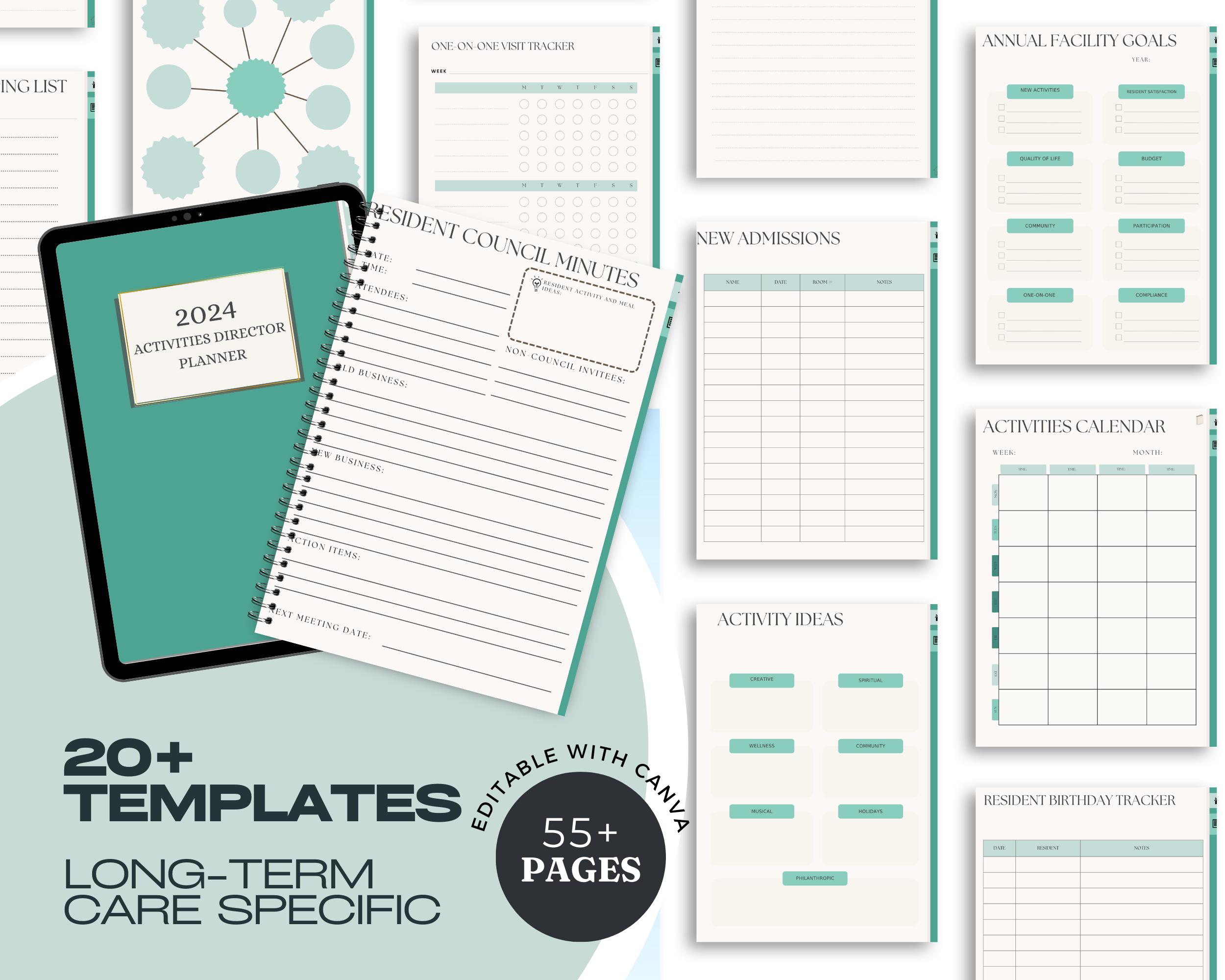 Nursing Home Activity Director Digital Planner, Daily Calendar for Long ...