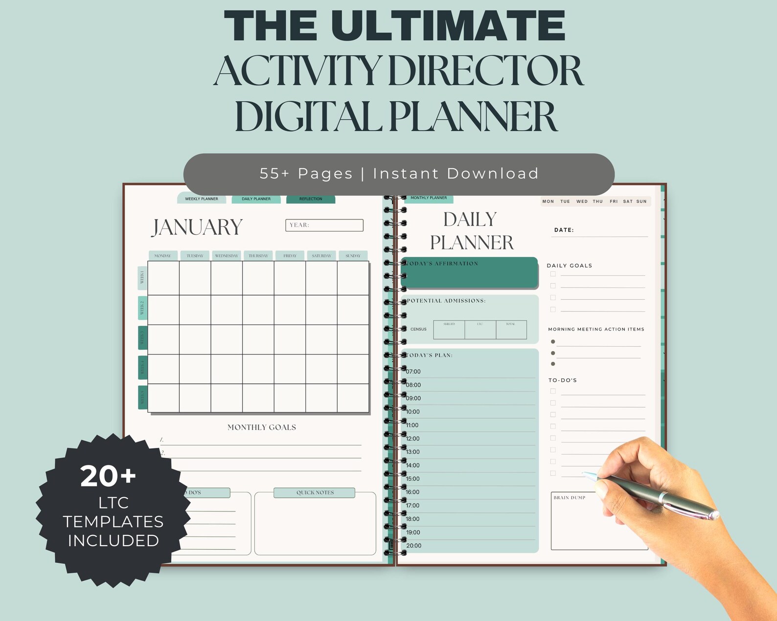Nursing Home Activity Director Digital Planner, Daily Calendar for Long ...