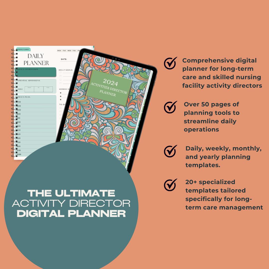Nursing Home Activity Director Digital Planner, Daily Calendar for Long ...