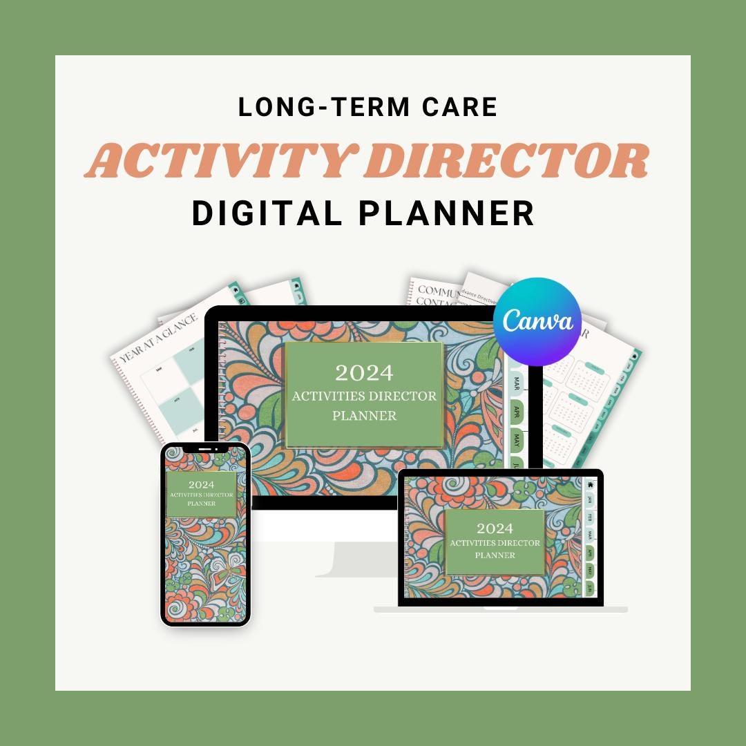 Nursing Home Activity Director Digital Planner, Daily Calendar for Long ...