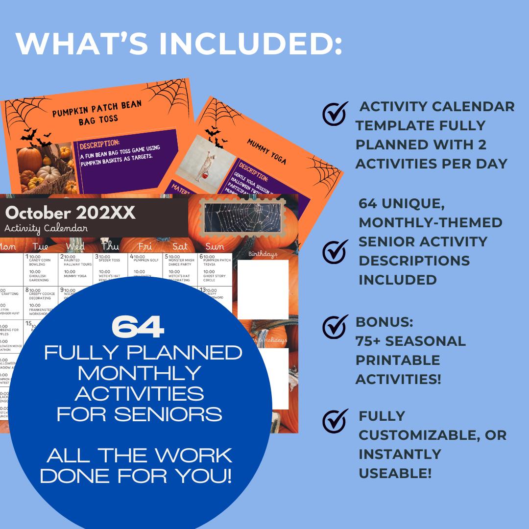 October Senior Activity Calendar, Nursing Home Printable (canva ...