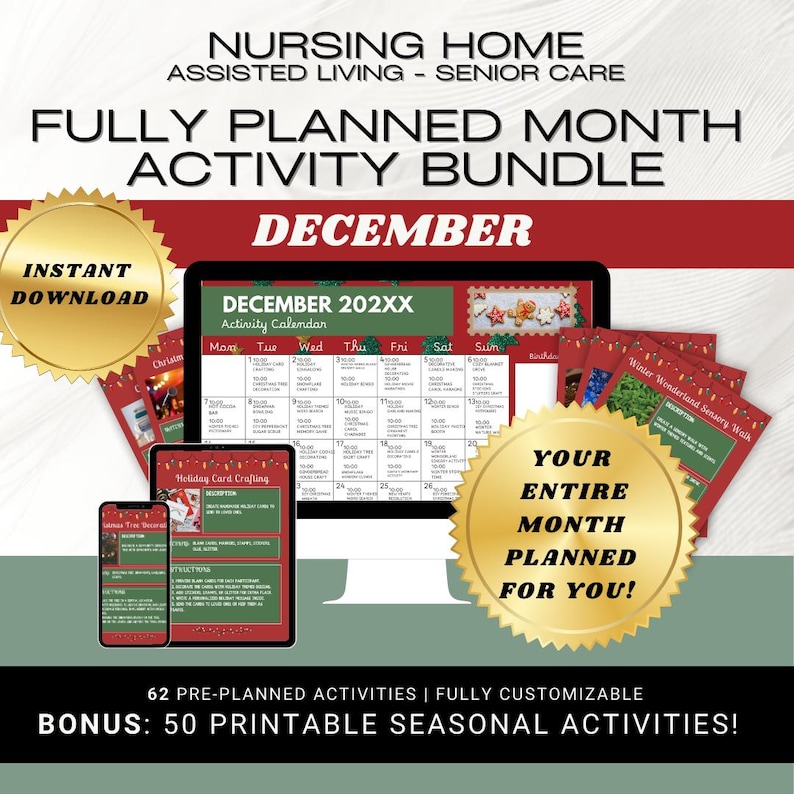 Christmas Activity Calendar for Seniors, December Activities Plans for ...