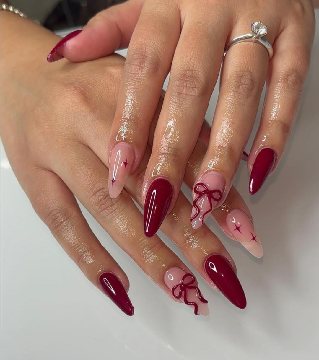 Elegant Red 3D Bow Press on Nails, Red Press on Nails, Autumn-winter ...