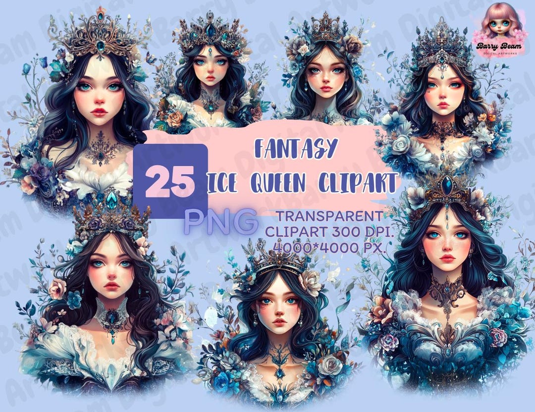 Ice Queen Clipart: 25 Fantasy Royal PNG Illustrations (digital Download ...