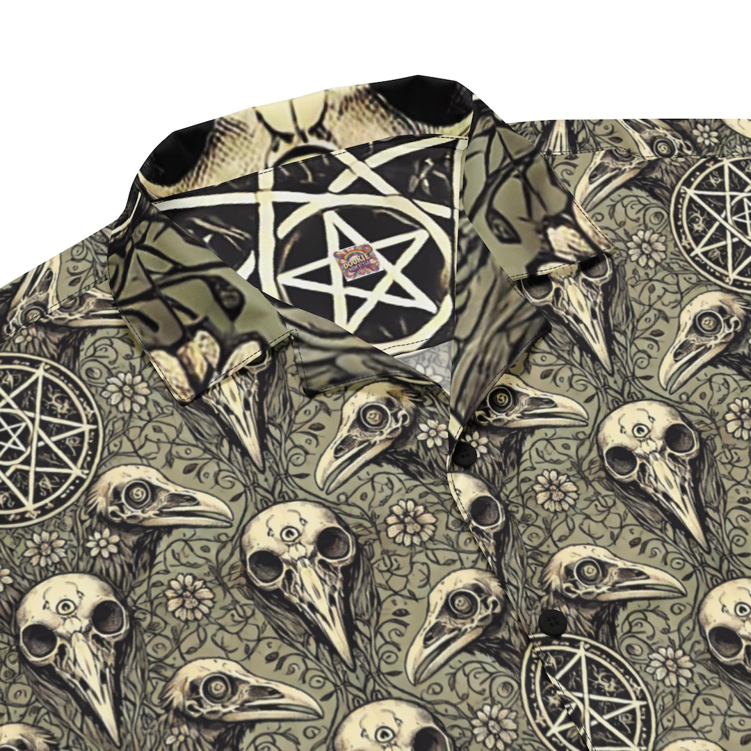 Unisex Occult Raven Skull Button-up Shirt - Gothic Pentagram Design - Etsy