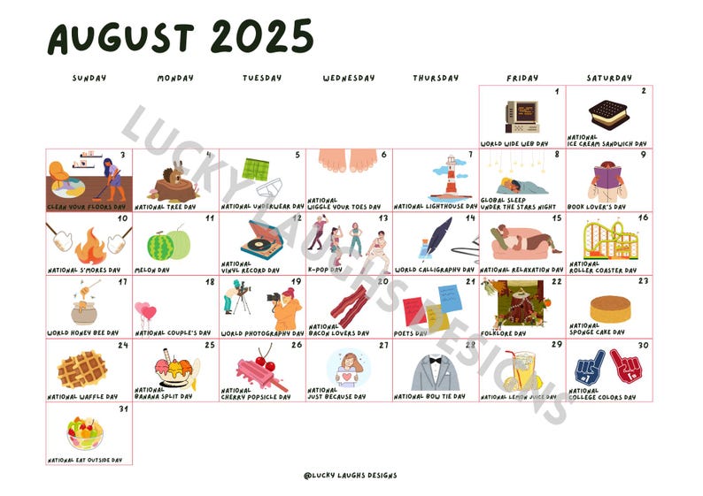 2025 Calendar Everyday is a National Holiday! - Etsy