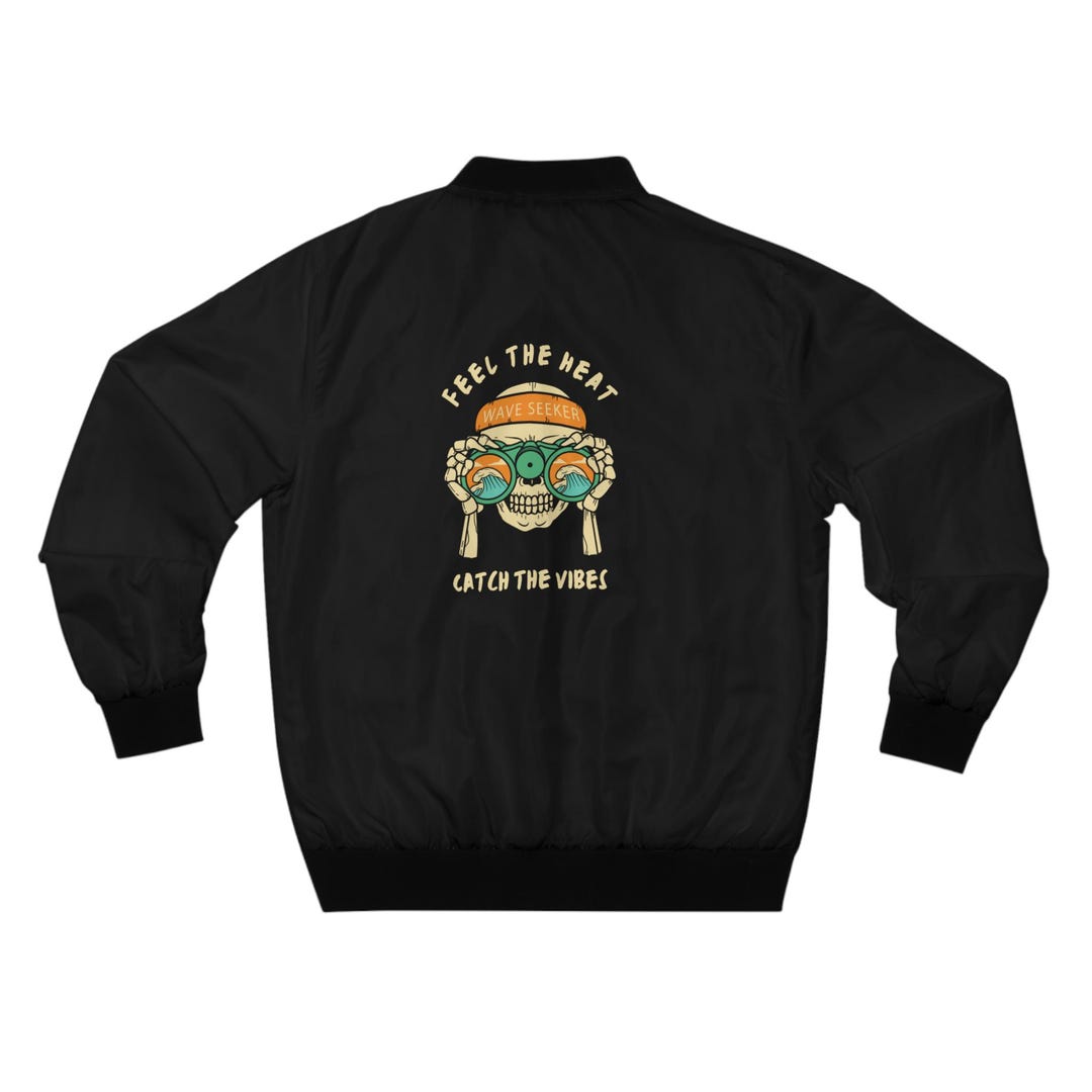 Skeleton Surfer Mens Bomber Jacket Retro Hipster Style Catch the Vibes ...