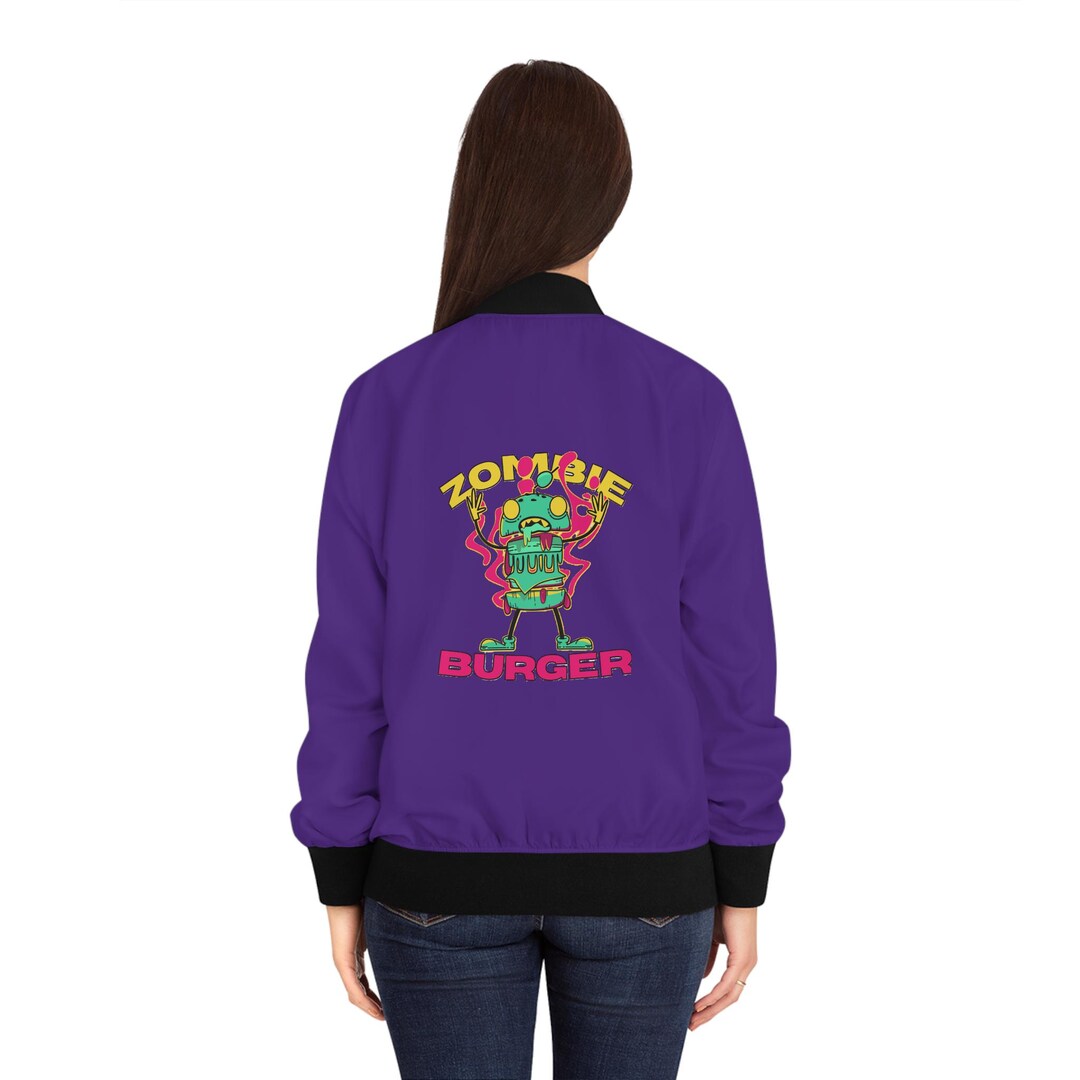 Zombie Burger Bomber Jacket Unique Zombie Graphic Print Foodie Art ...