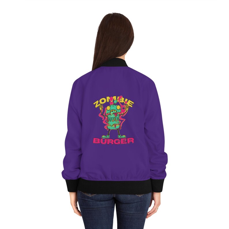 Zombie Burger Bomber Jacket Unique Zombie Graphic Print Foodie Art ...