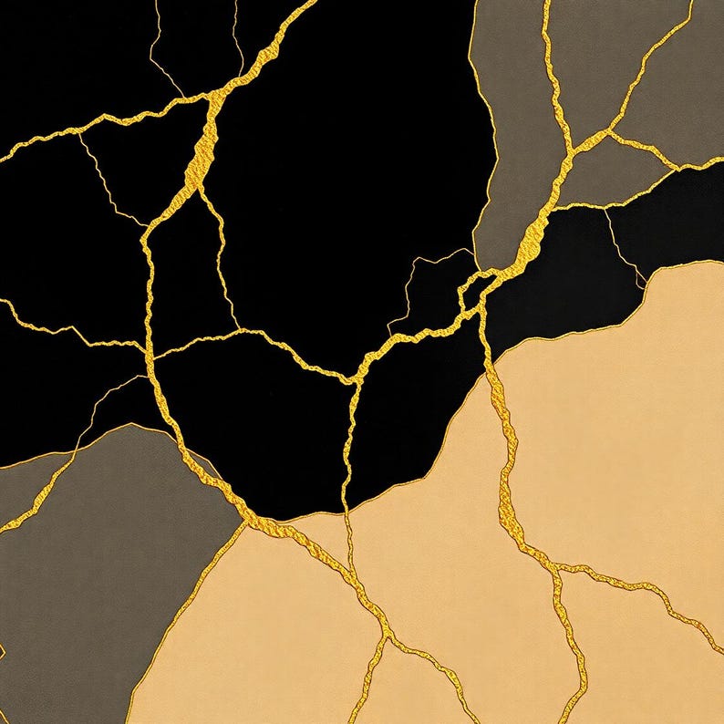 Kintsugi-inspired Abstract Art Print – Golden Cracks & Earthy Tones ...