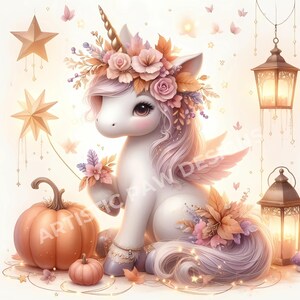 7 Watercolor Fall Unicorn Clipart - Cute Unicorn Art, Autumn Unicorn ...