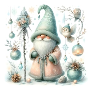 Pastel Watercolor Winter Gnome Clipart - Gnome and Owl Companion Art ...