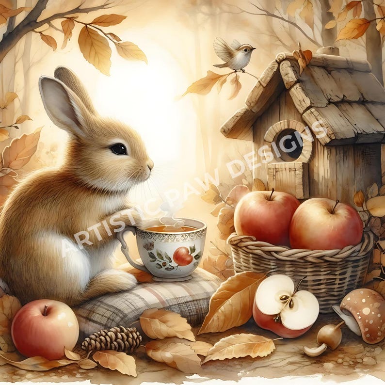 Autumn Rabbit Clipart, Cute Bunny Clip Art, Cute Fall Bunny Art for ...