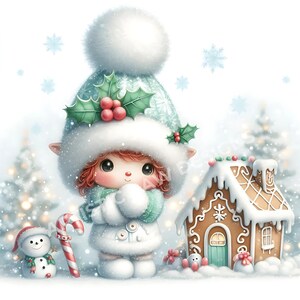 10 Winter Elf Clipart - Watercolor Holiday Decor, Snowy Scene Graphics ...