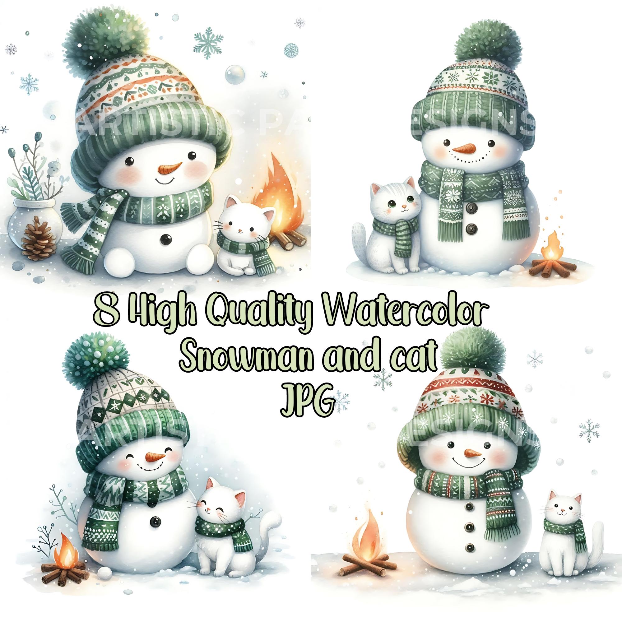 Watercolor Cute Snowman Clipart | Cozy Christmas Festive Holiday Winter ...