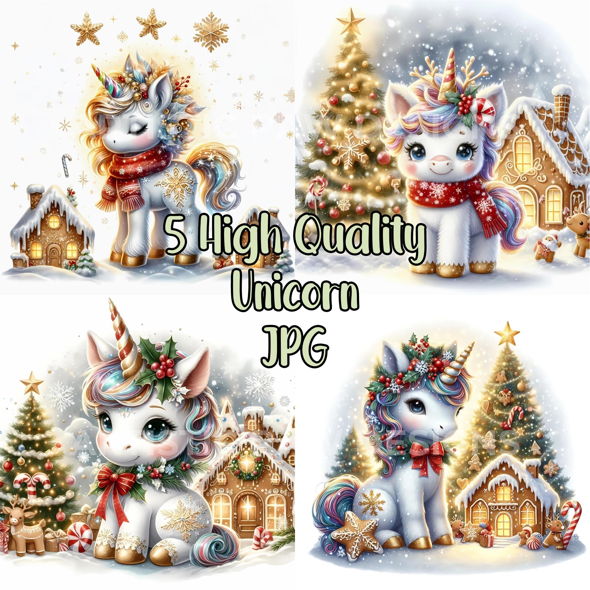Winter Unicorn Clipart | 5 High Quality 300 DPI JPG | Watercolor Cute ...