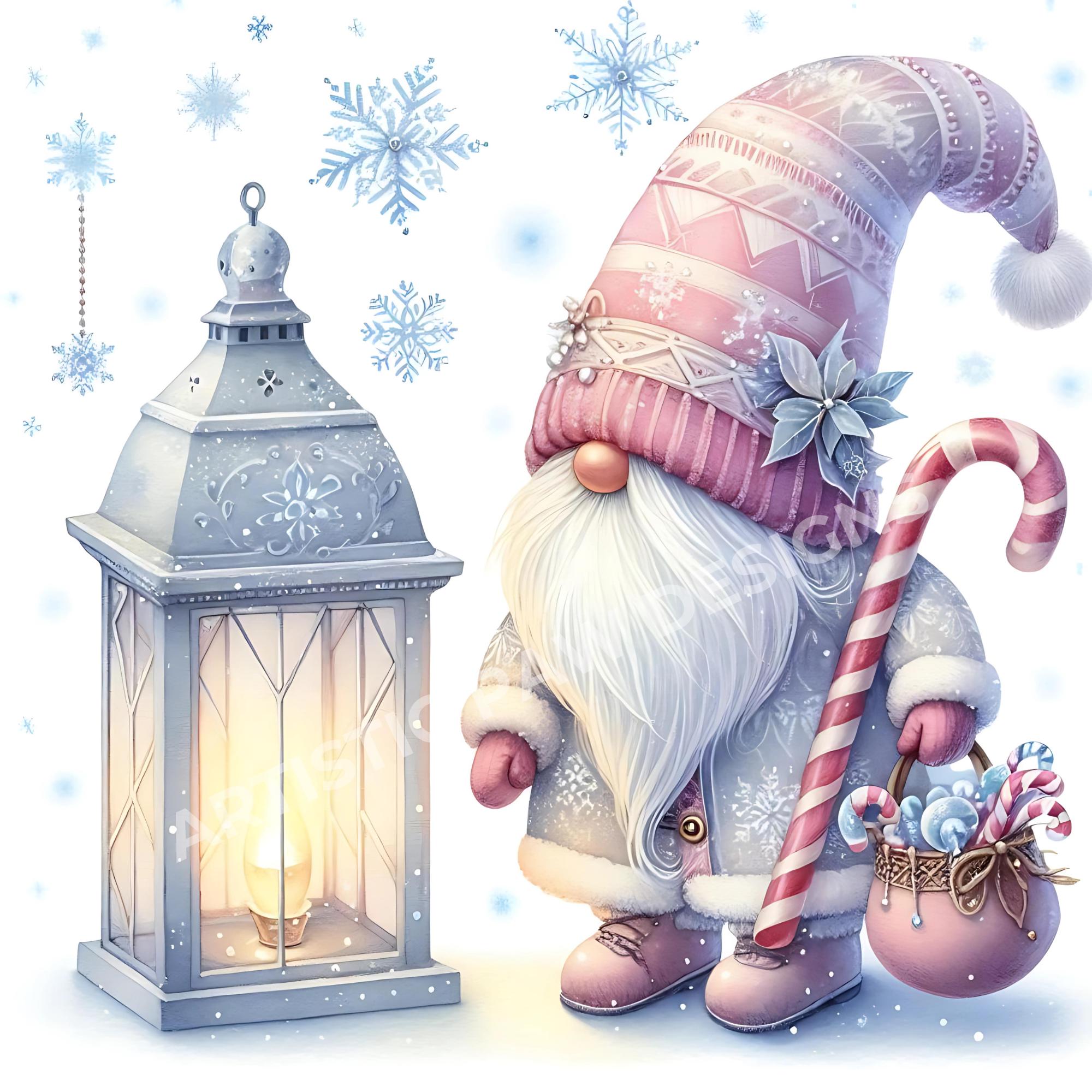 Pastel Winter Gnome Clipart, Watercolor Christmas Gnome Art, Snowflake ...