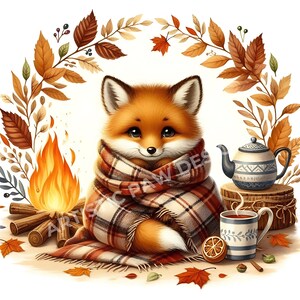 Cozy Autumn Fox Clipart - 10 Cute Fall Fox Illustration for Digital ...