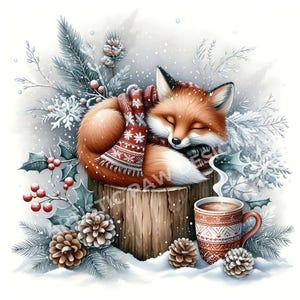 Winter Watercolor Woodland Fox Clipart, Woodland Animal Clipart, Forest ...