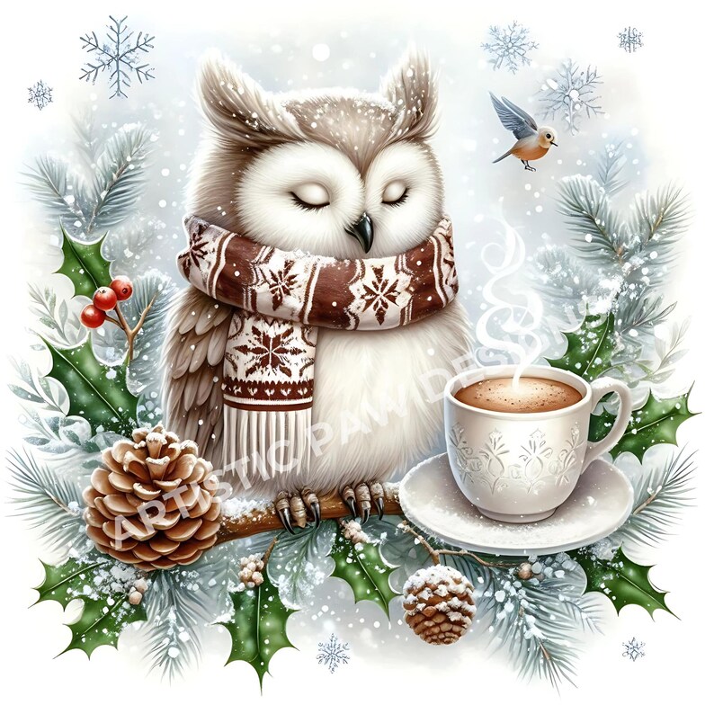 Winter Woodland Owl Clipart, Cute Forest Owl Clipart, Snowy Owl Clipart ...