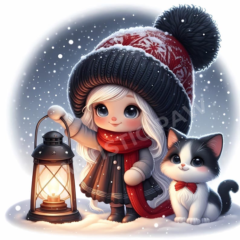 Winter Gnome and Cat Clipart | 5 High Quality 300 DPI JPG | Tuxedo Cat ...