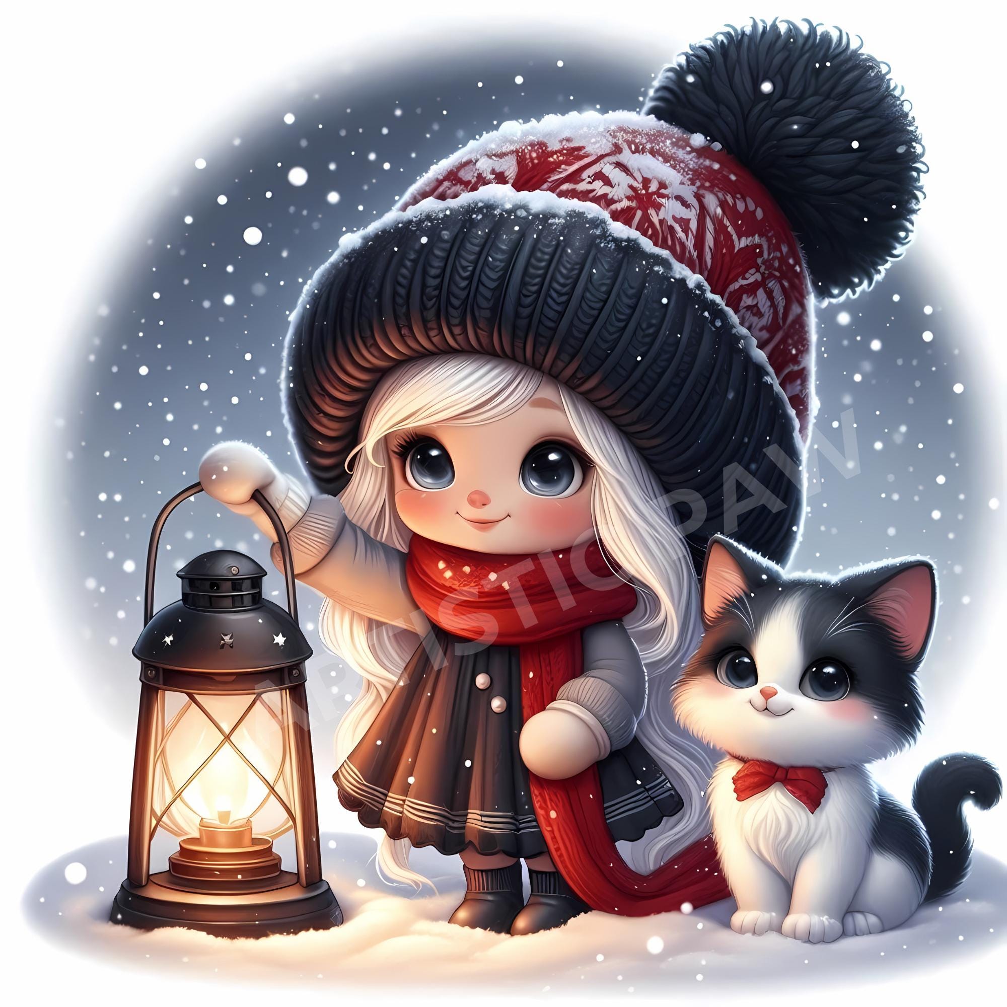 Winter Gnome and Cat Clipart | 5 High Quality 300 DPI JPG | Tuxedo Cat ...