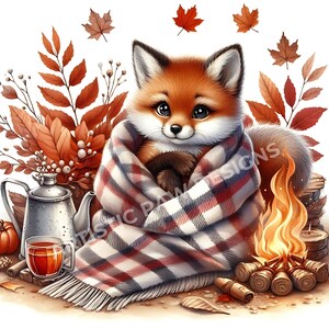 Cozy Autumn Fox Clipart - 10 Cute Fall Fox Illustration for Digital ...