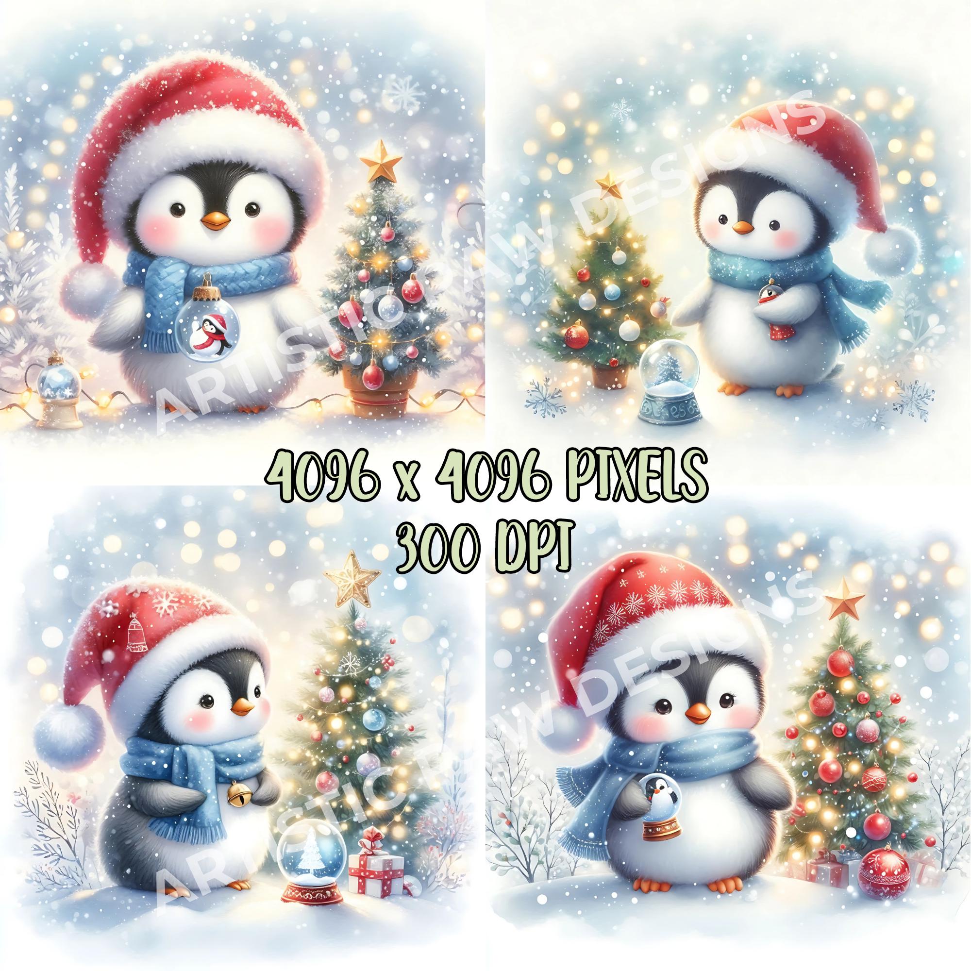 Watercolor Baby Penguin Clipart - Cute Winter Scene Clip Art, Holiday ...