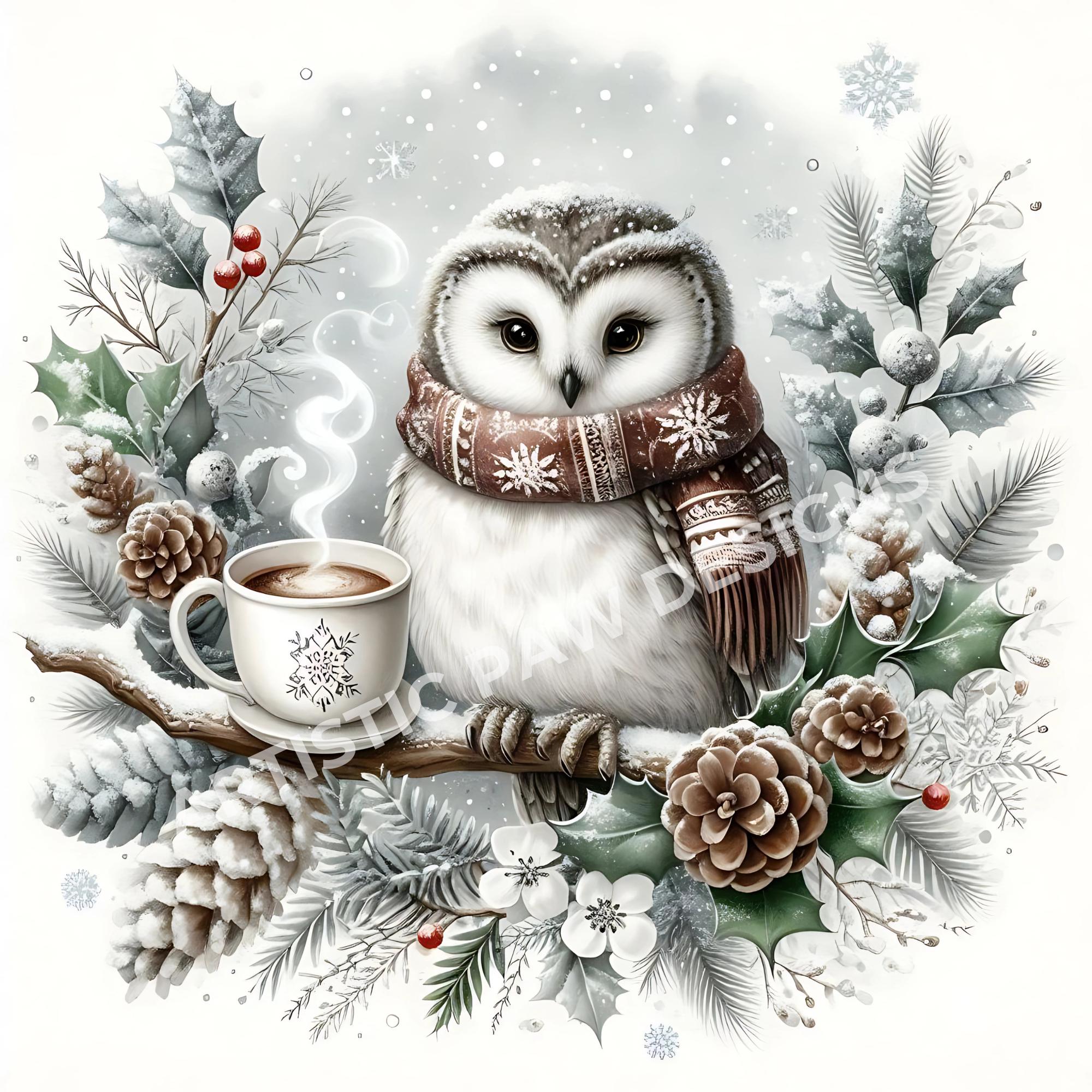 Winter Woodland Owl Clipart, Cute Forest Owl Clipart, Snowy Owl Clipart ...