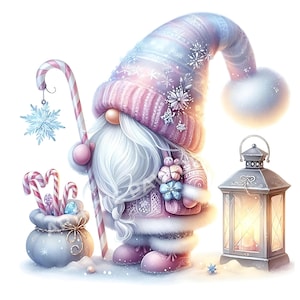 Pastel Winter Gnome Clipart, Watercolor Christmas Gnome Art, Snowflake ...