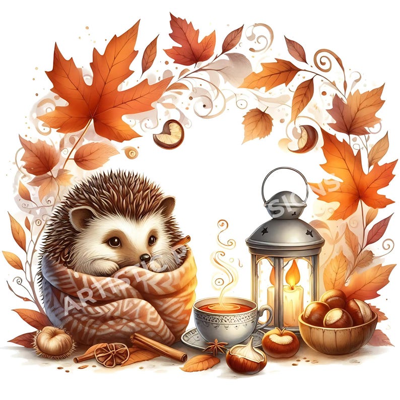 Watercolor Autumn Hedgehog Clipart - Woodland Animal Clip Art, Cozy ...