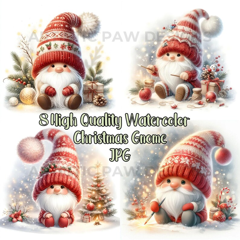 Christmas Gnome Clipart - Watercolor Gnomes JPG, Cute Festive Gnome Art ...