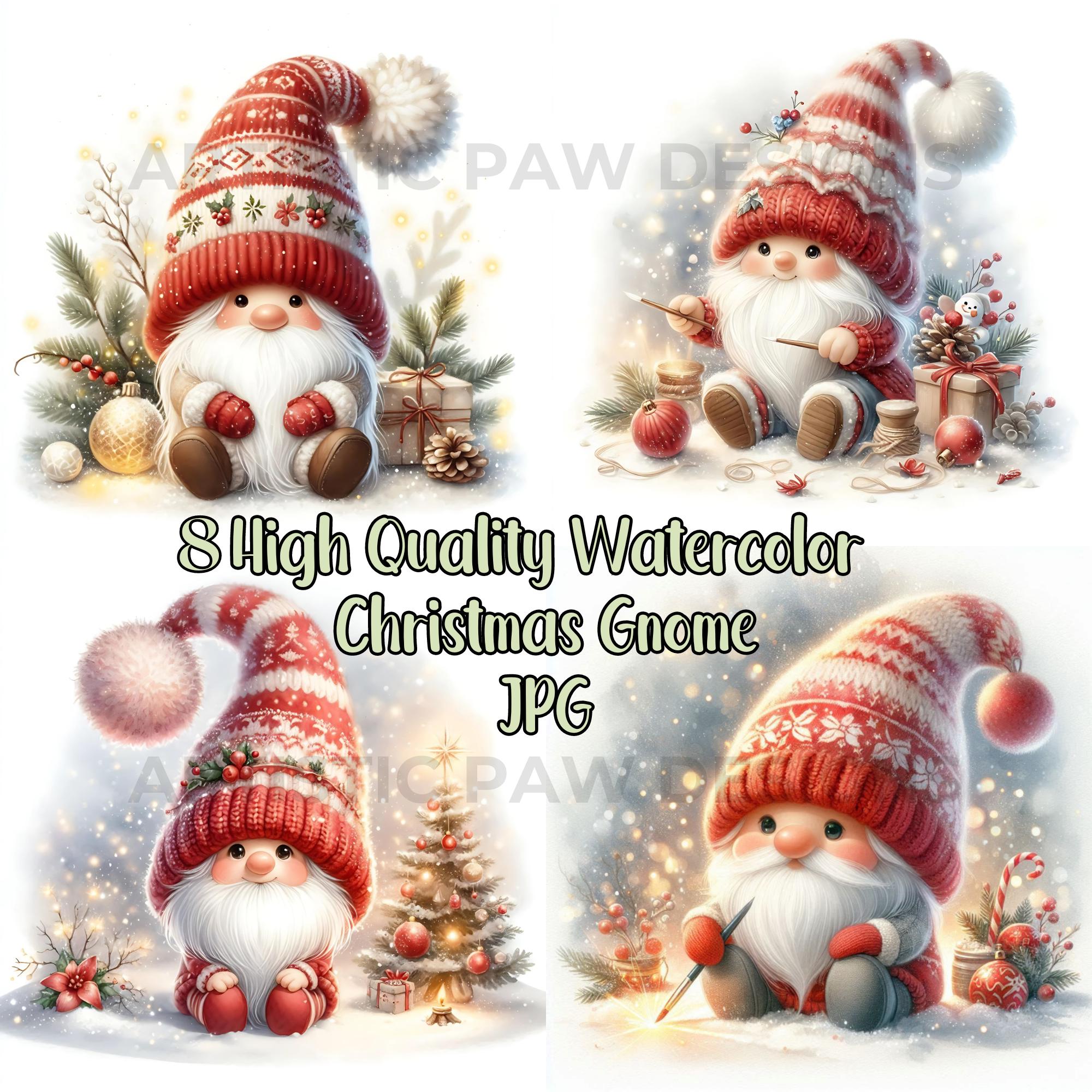 Christmas Gnome Clipart - Watercolor Gnomes JPG, Cute Festive Gnome Art ...