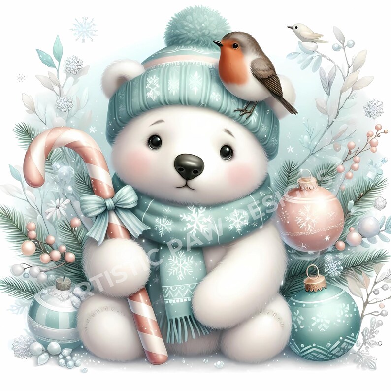 Cozy Christmas Polar Bear Clipart - Cute Watercolor Christmas Bear ...