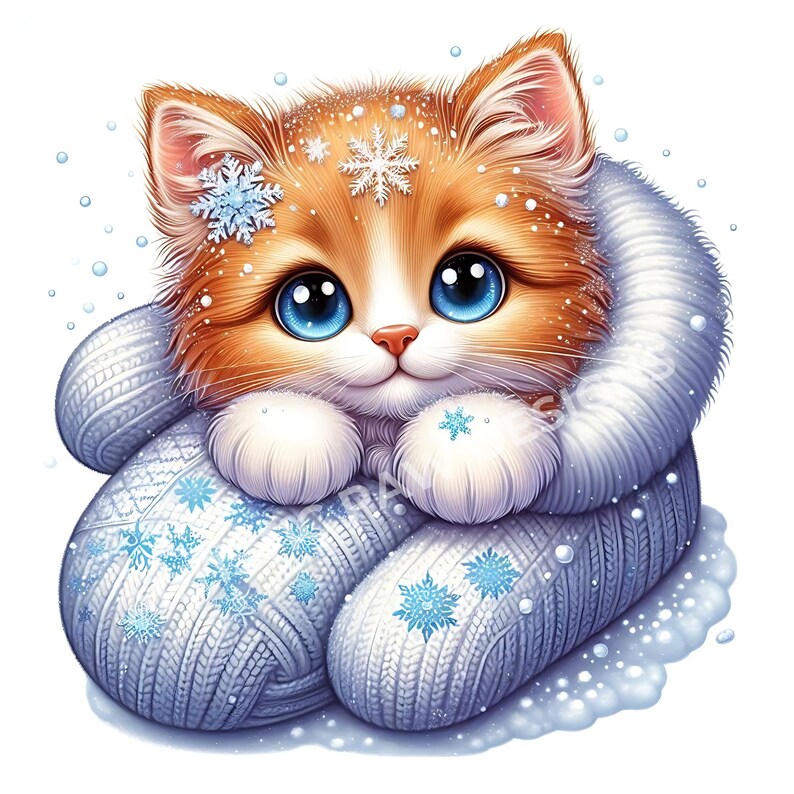 Christmas Winter Cat Clipart for Crafts, 5 High Quality JPG, Cute ...