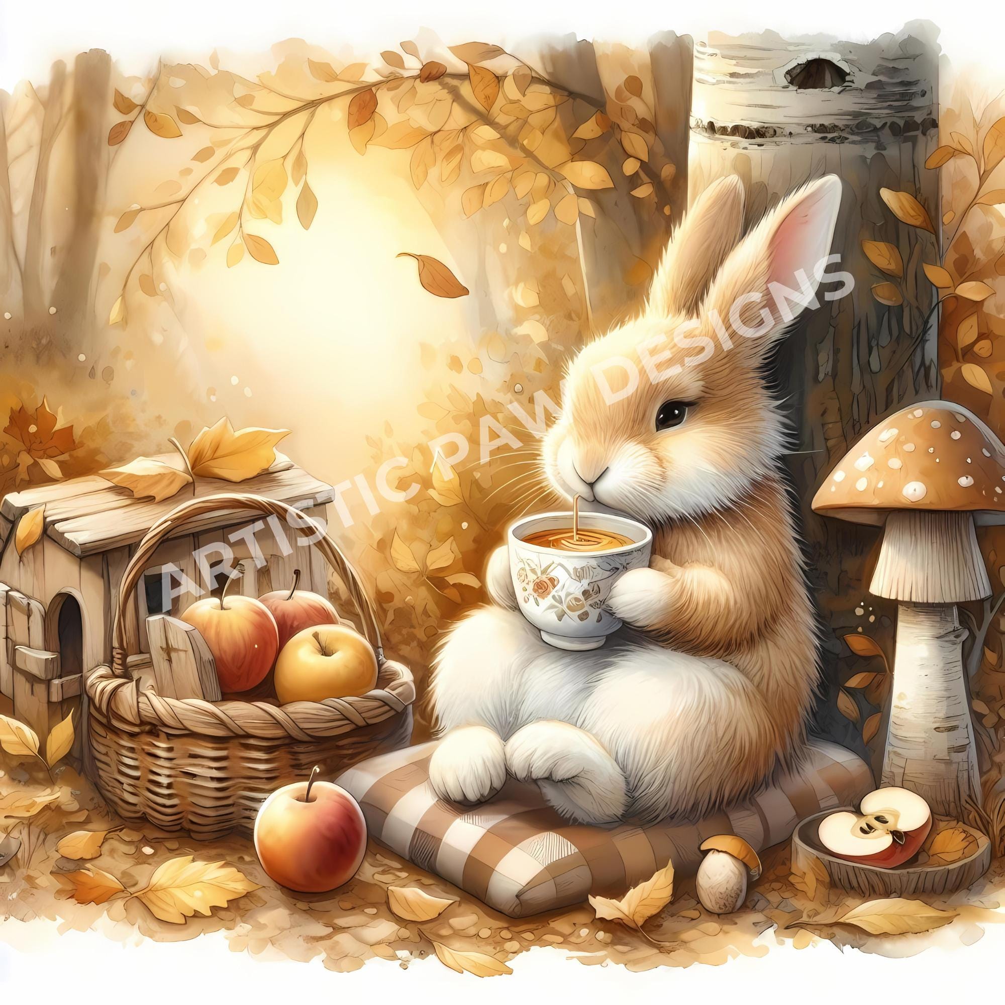 Autumn Rabbit Clipart, Cute Bunny Clip Art, Cute Fall Bunny Art for ...