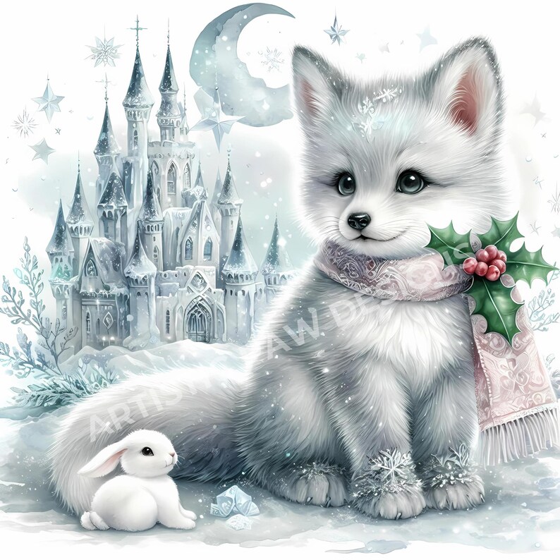 Cute Arctic Fox Clipart, Christmas Winter Animal White Fox Design ...
