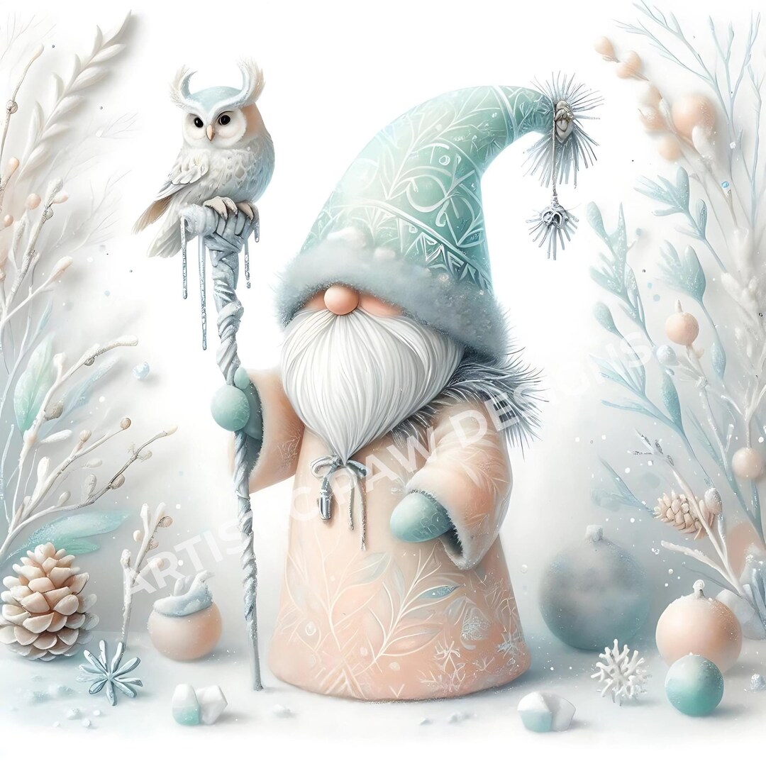 Pastel Watercolor Winter Gnome Clipart - Gnome and Owl Companion Art ...