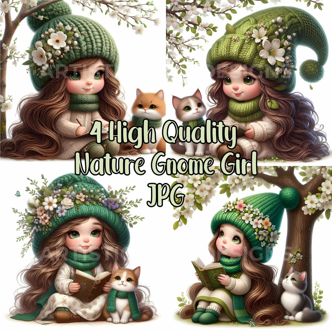 Spring Gnome and Cat Clipart 4 High Quality 300 DPI JPG Book Lover ...