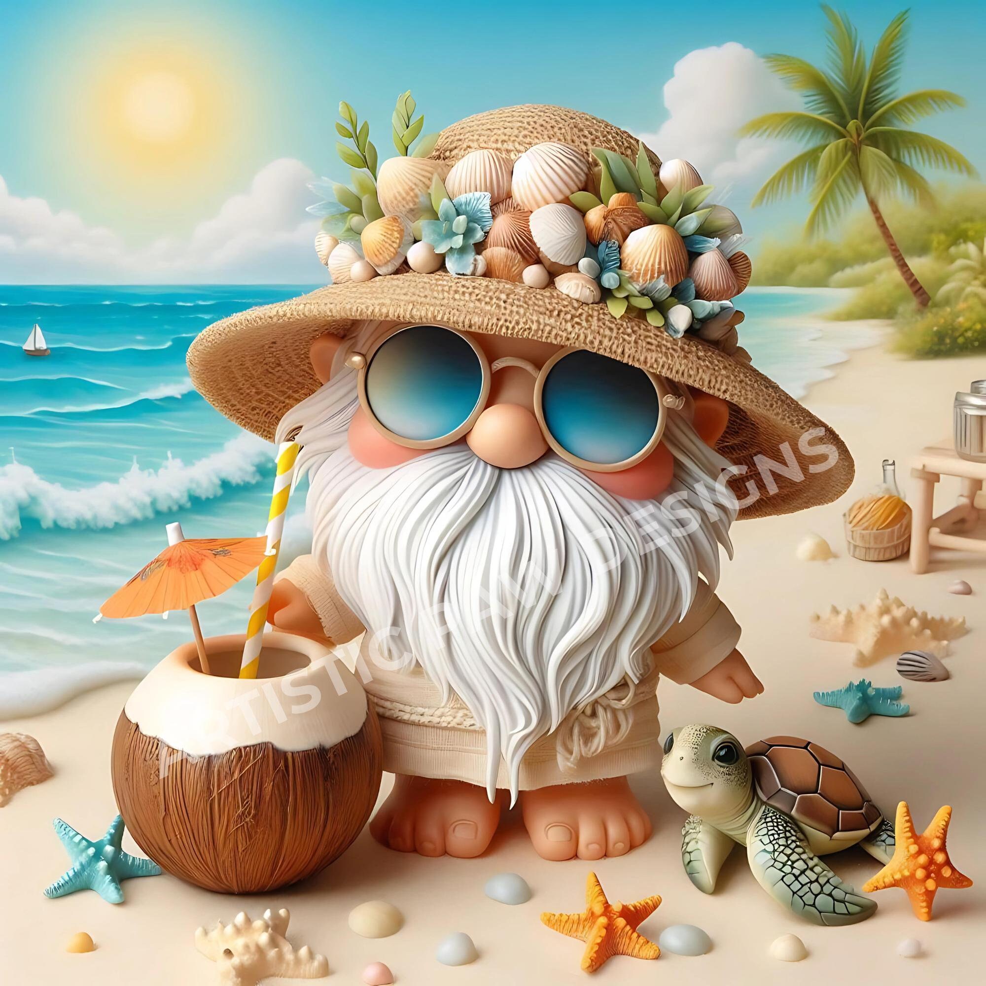 8 Summer Beach Gnome Clipart - Sea Gnome Clip Art JPG, Tropical Gnome ...