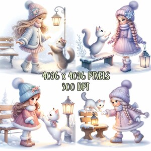 Pastel Gnome and Cat Winter Clipart | Cute Pastel Christmas Gnome JPG ...