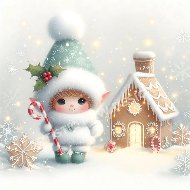 10 Winter Elf Clipart - Watercolor Holiday Decor, Snowy Scene Graphics ...