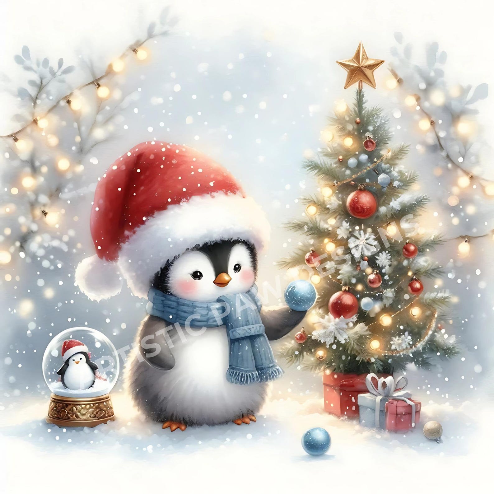 Watercolor Baby Penguin Clipart - Cute Winter Scene Clip Art, Holiday ...