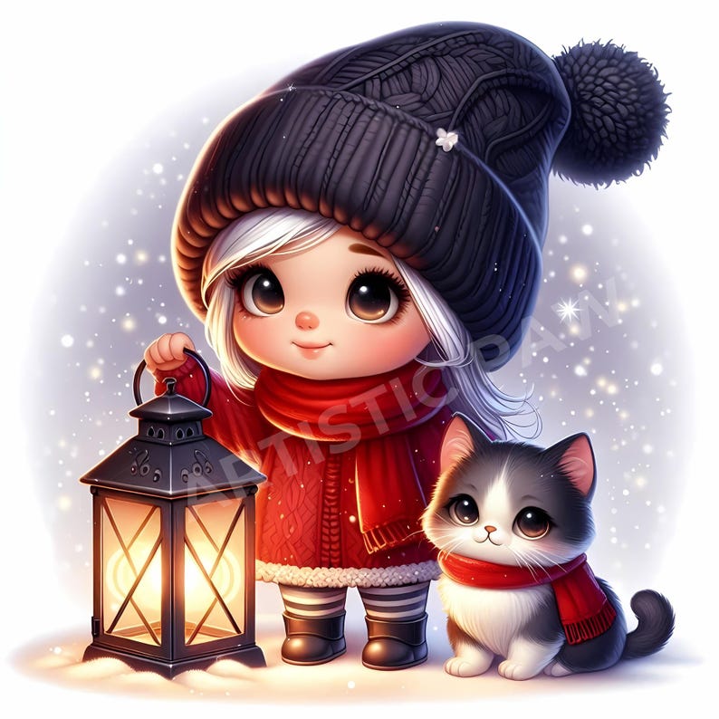 Winter Gnome and Cat Clipart | 5 High Quality 300 DPI JPG | Tuxedo Cat ...