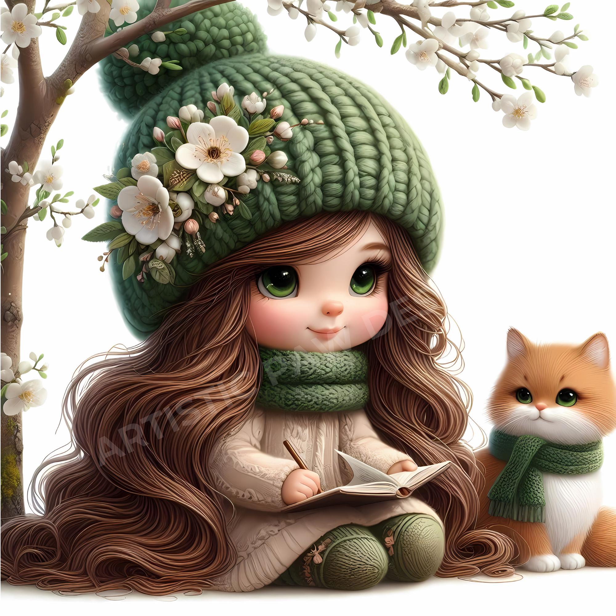 Spring Gnome and Cat Clipart 4 High Quality 300 DPI JPG Book Lover ...