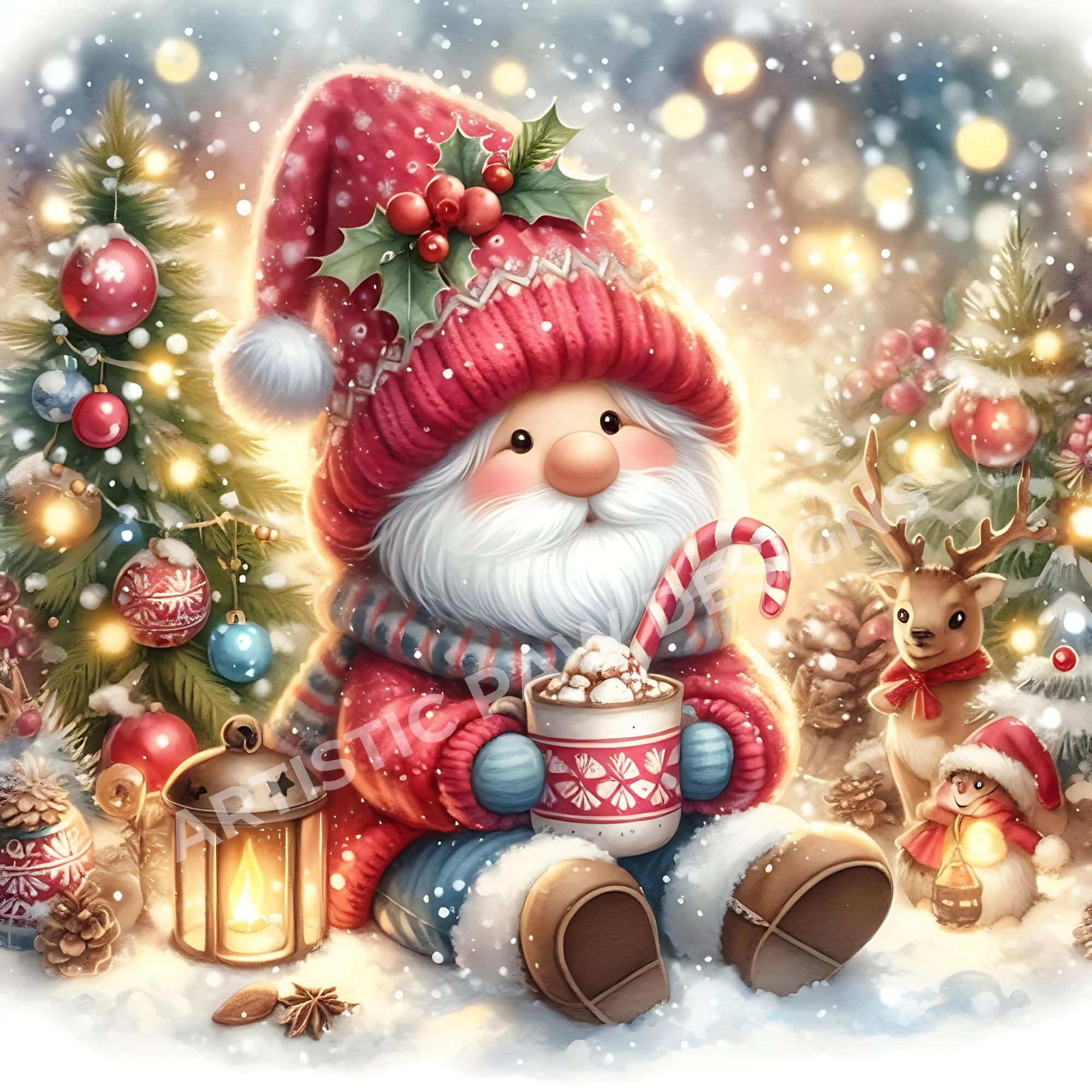 7 Christmas Gnome Clipart - Watercolor Cocoa Gnome Clip Art, Holiday ...