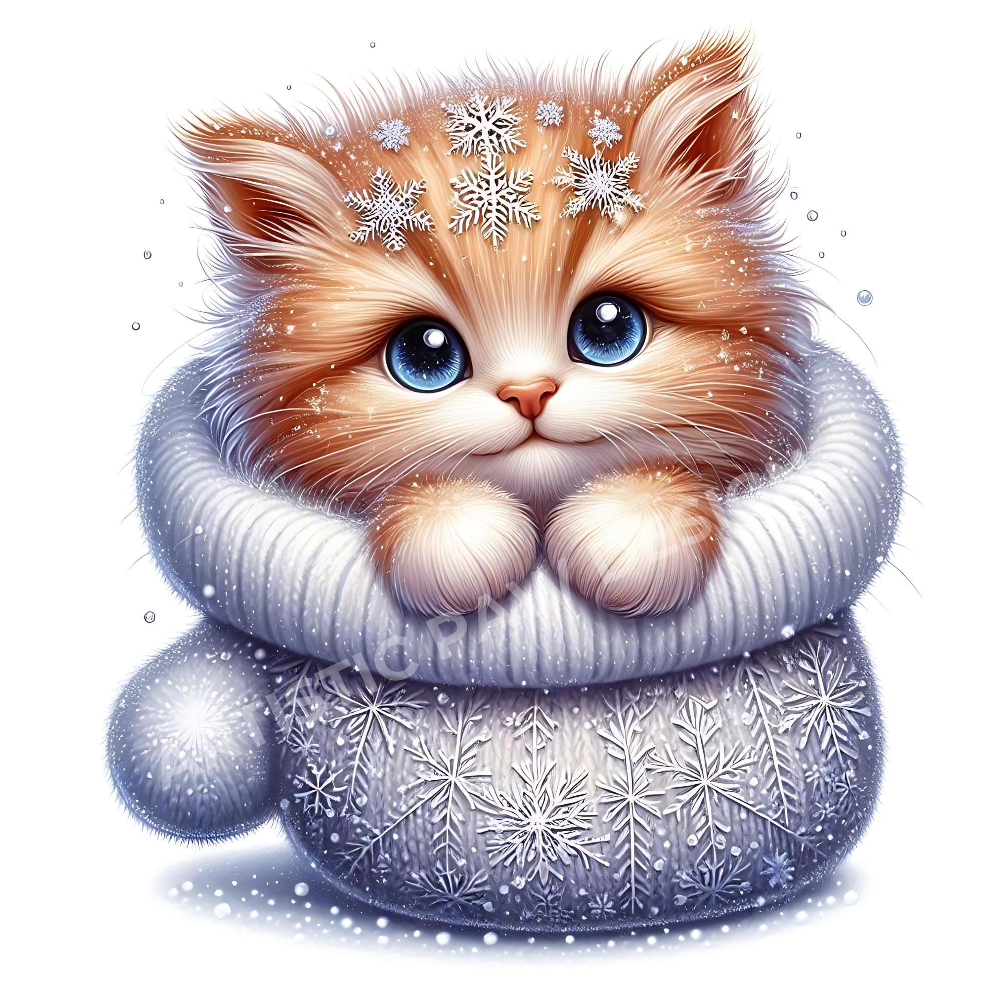 Winter Cat Clipart - Cat Clipart for Crafts, 5 High Quality JPG, Cute ...