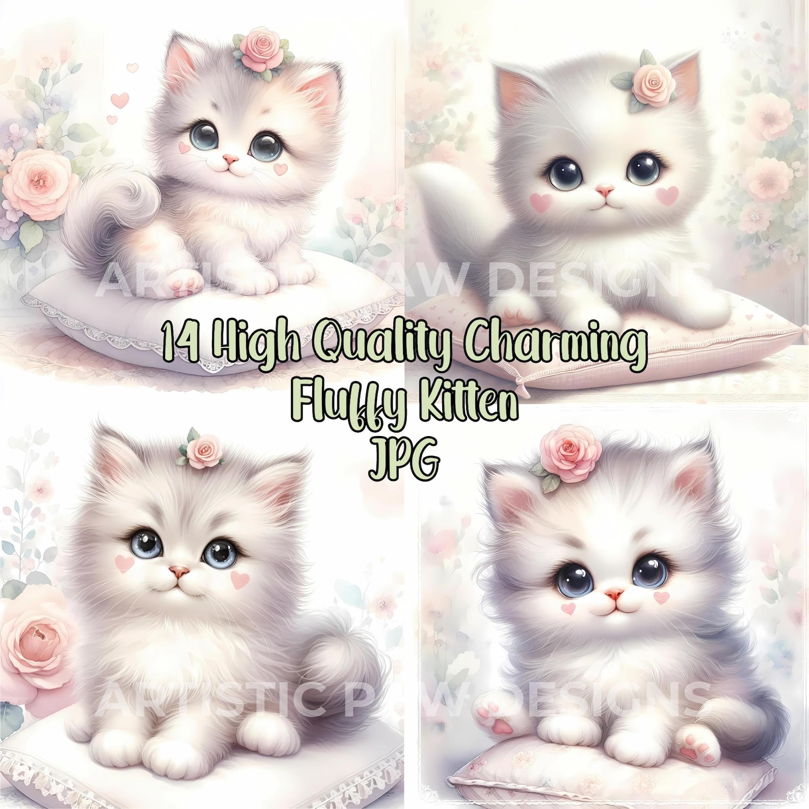 Cute Fluffy Cat Clipart - 14 High Quality JPG, Adorable Cat, Cute ...